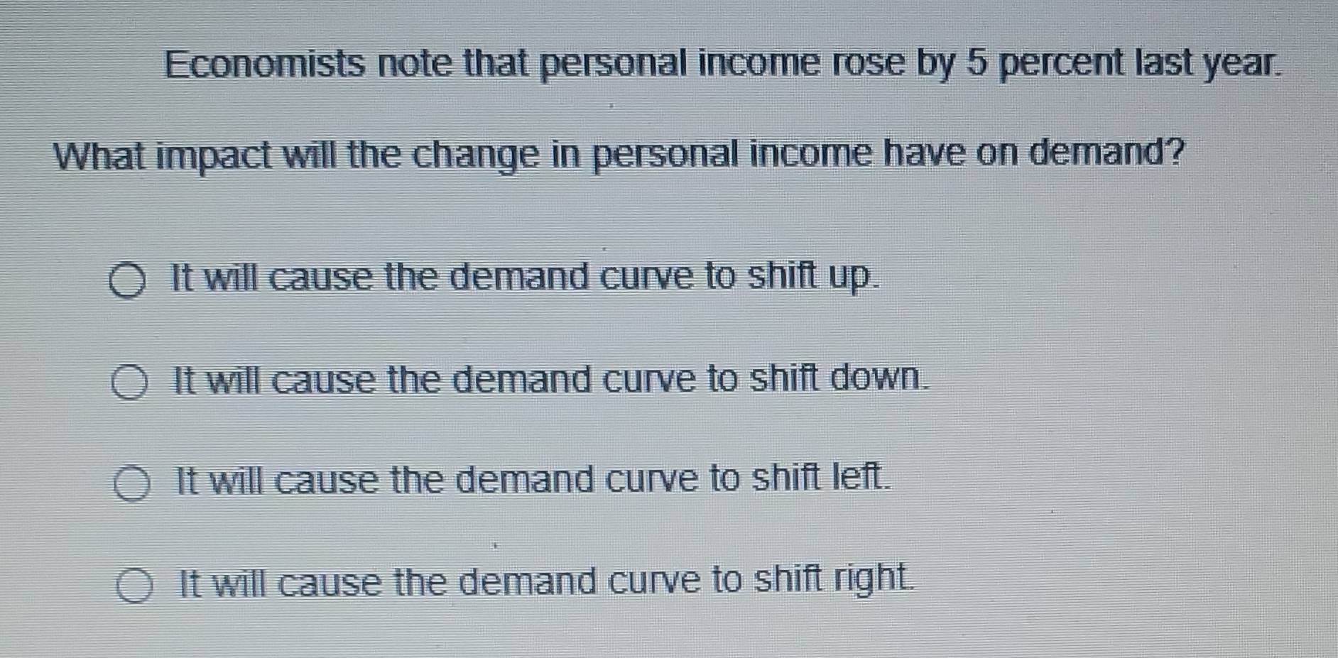 Solved: Economists note that personal income rose by 5 percent last ...
