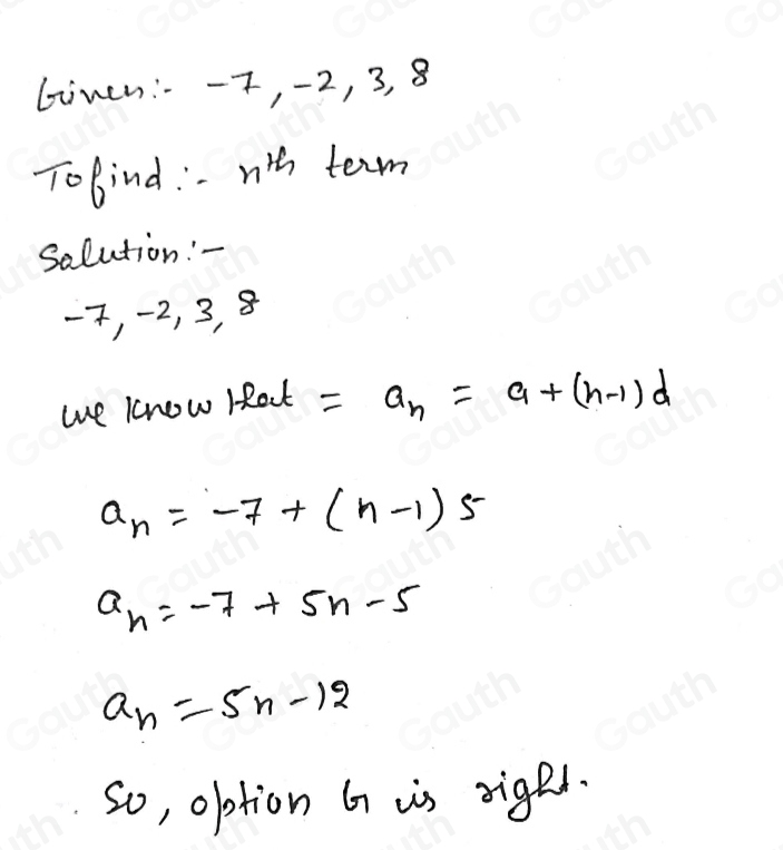 Solved: Write an equation for the nth term of the arithmetic sequence ...