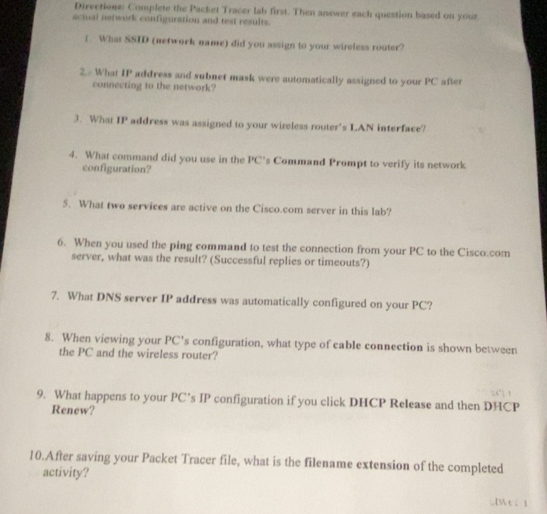 Solved: Directions: Complete the Packet Tracer lab first. Then answer ...
