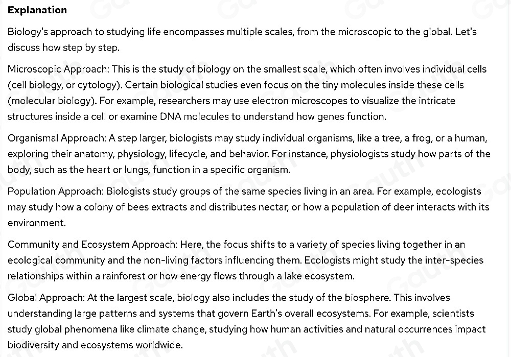 Resuelto:Using examples, explain how biology can be studied from a ...