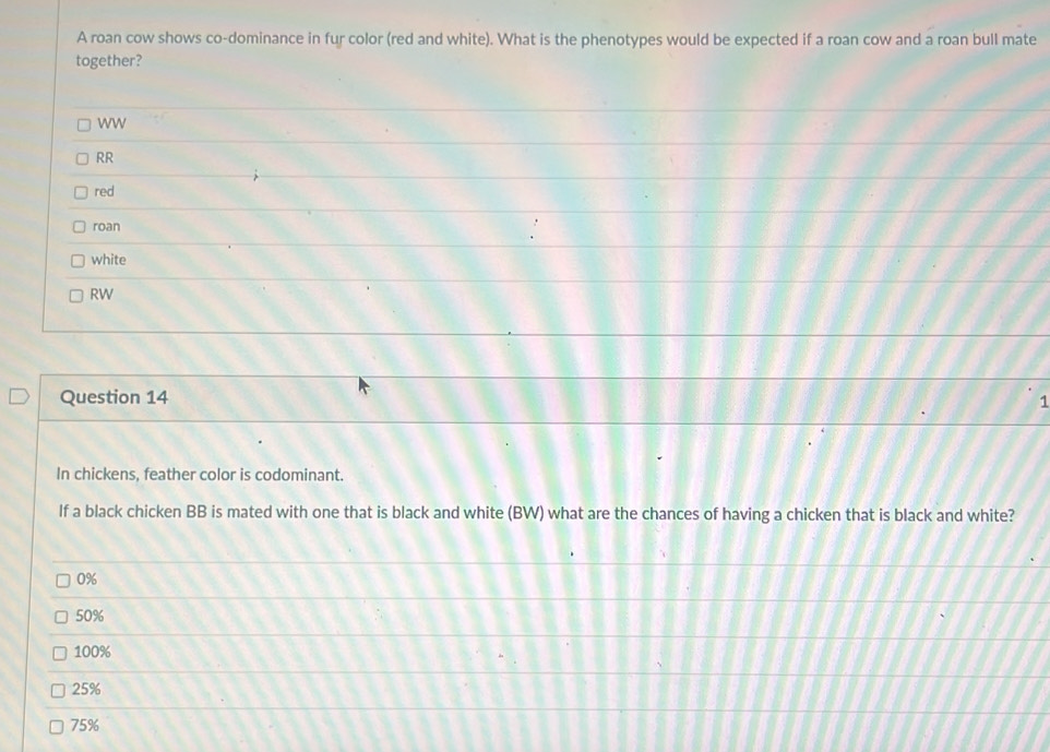 Solved: A roan cow shows co-dominance in fur color (red and white ...