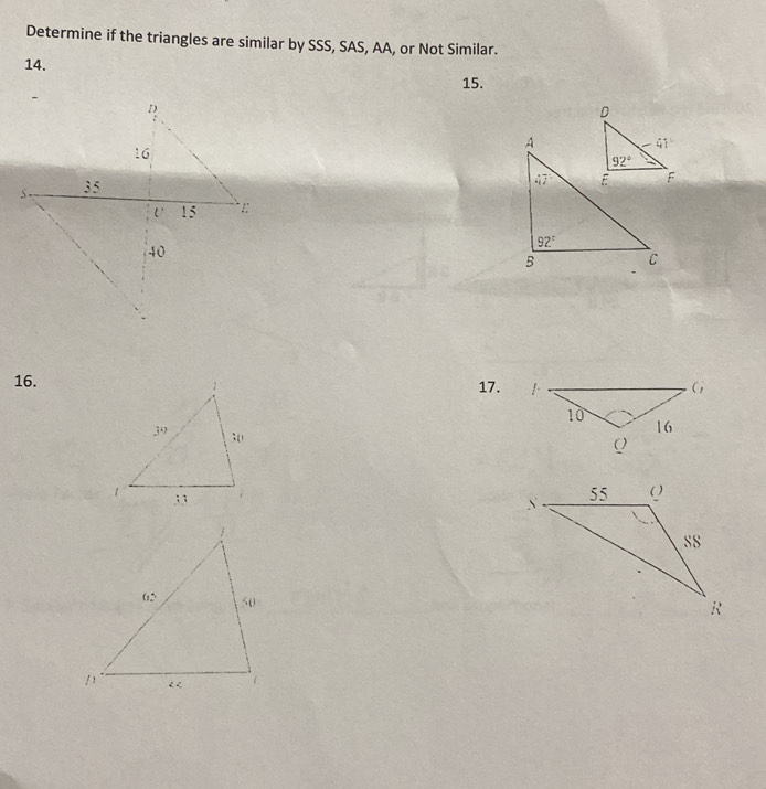 Solved: Determine if the triangles are similar by SSS, SAS, AA, or Not ...
