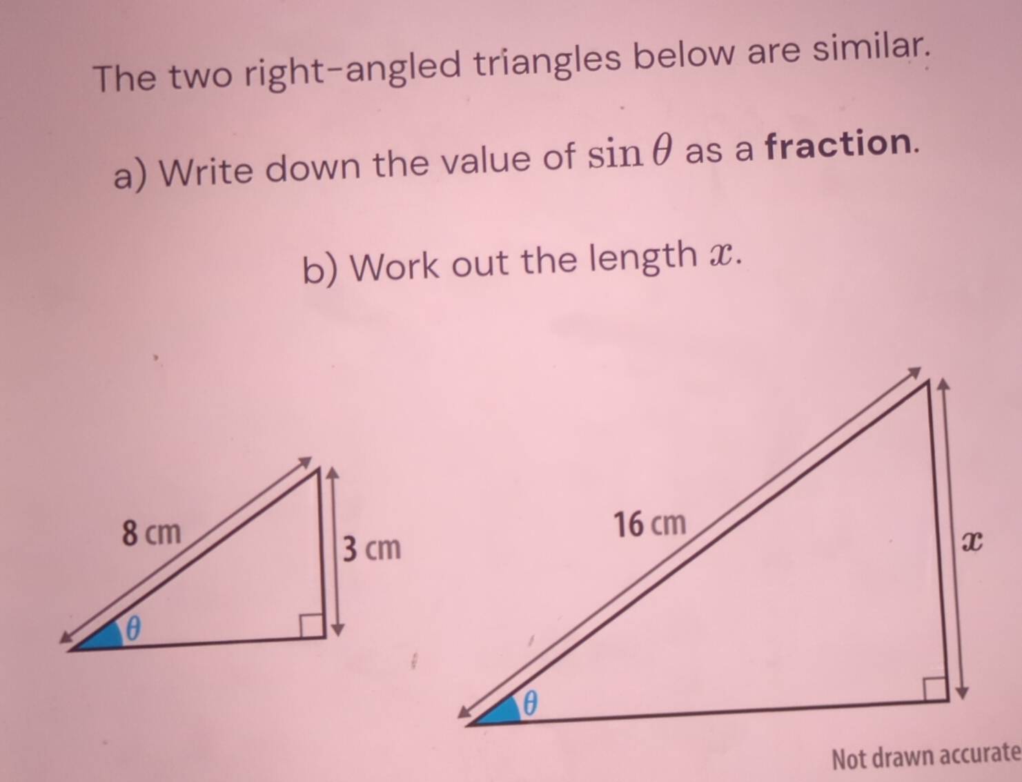 Solved: The two right-angled triangles below are similar. a) Write down ...
