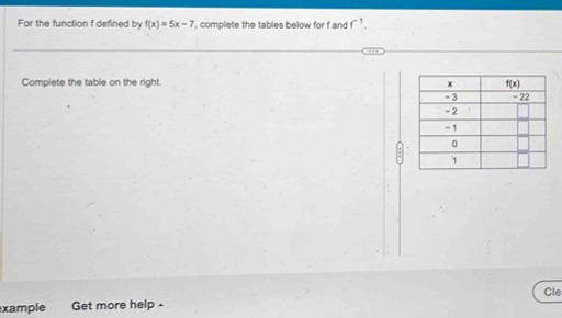 Solved: For the function f defined by f(x)=5x-7 , complete the tables ...