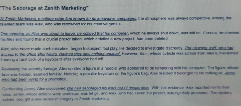 Resuelto:"The Sabotage at Zenith Marketing" At Zenith Marketing, a cutting-edge firm known for its