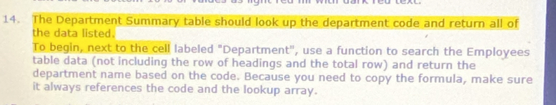 Solved: The Department Summary table should look up the department code ...