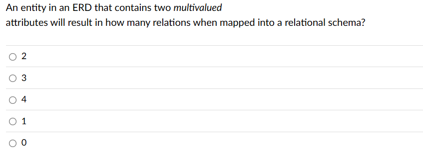 Solved: An entity in an ERD that contains two multivalued attributes ...