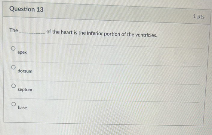 Solved: The _of the heart is the inferior portion of the ventricles ...