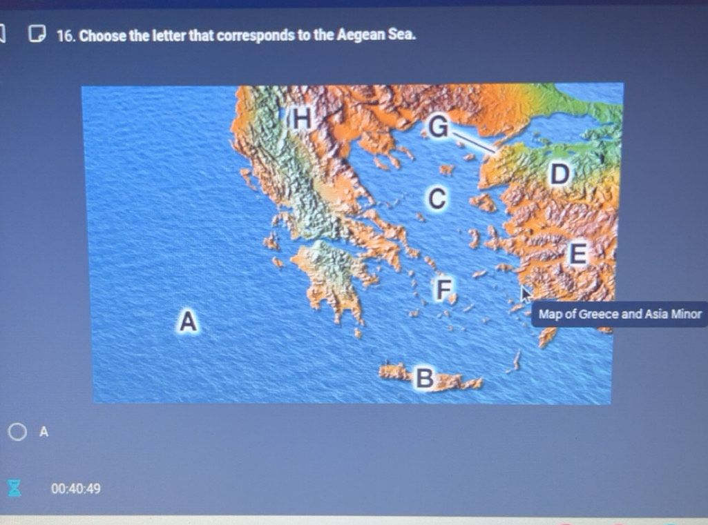 Solved: Choose the letter that corresponds to the Aegean Sea. Map of ...