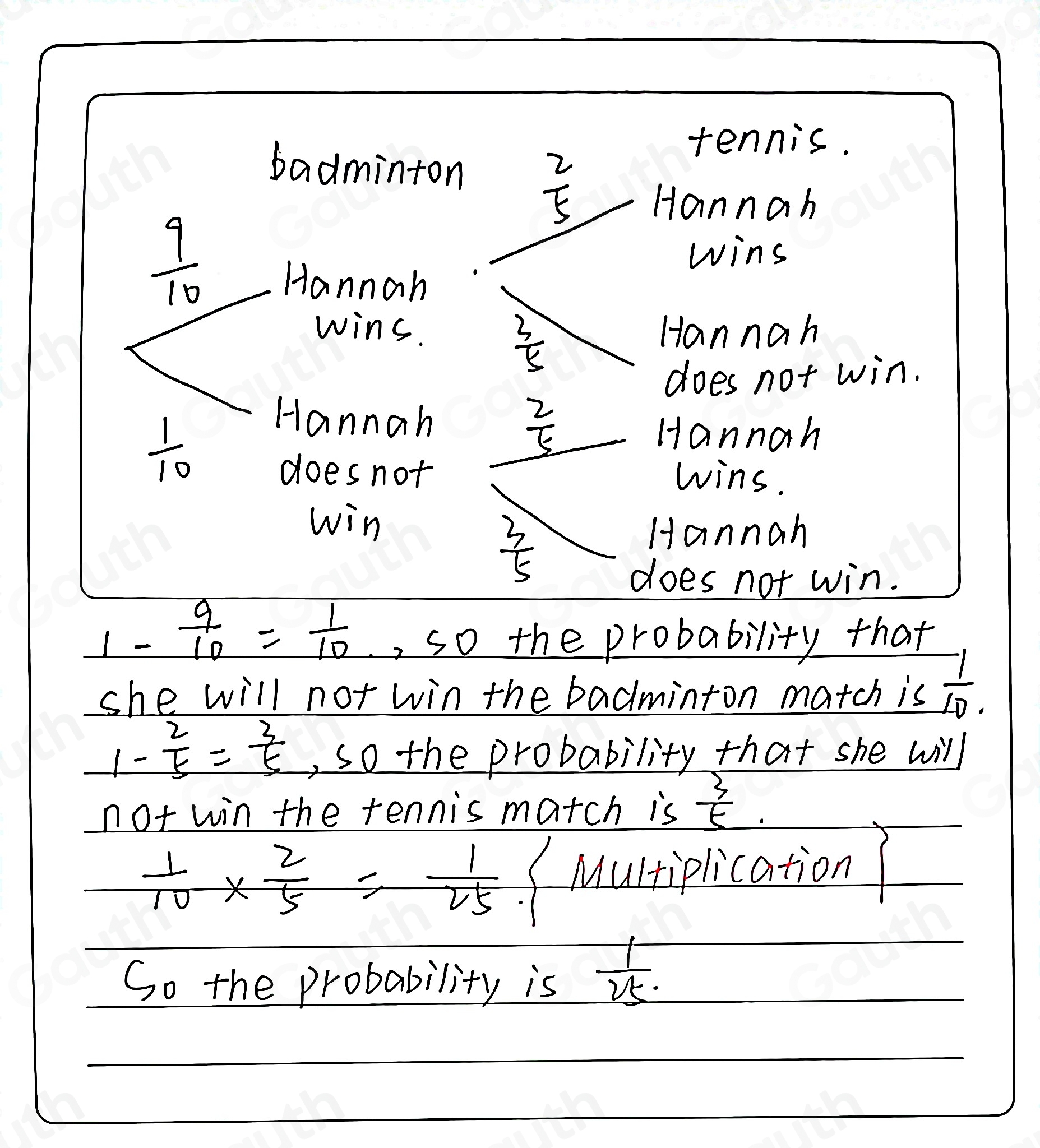 Solved: Hannah is going to play one badminton match and one tennis ...