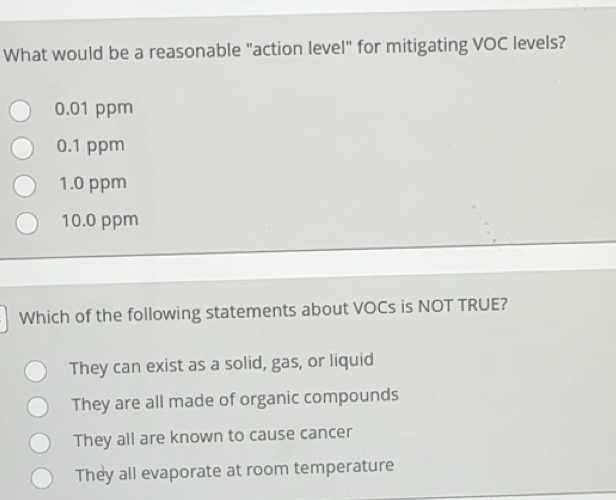 Solved: What would be a reasonable "action level" for mitigating VOC ...