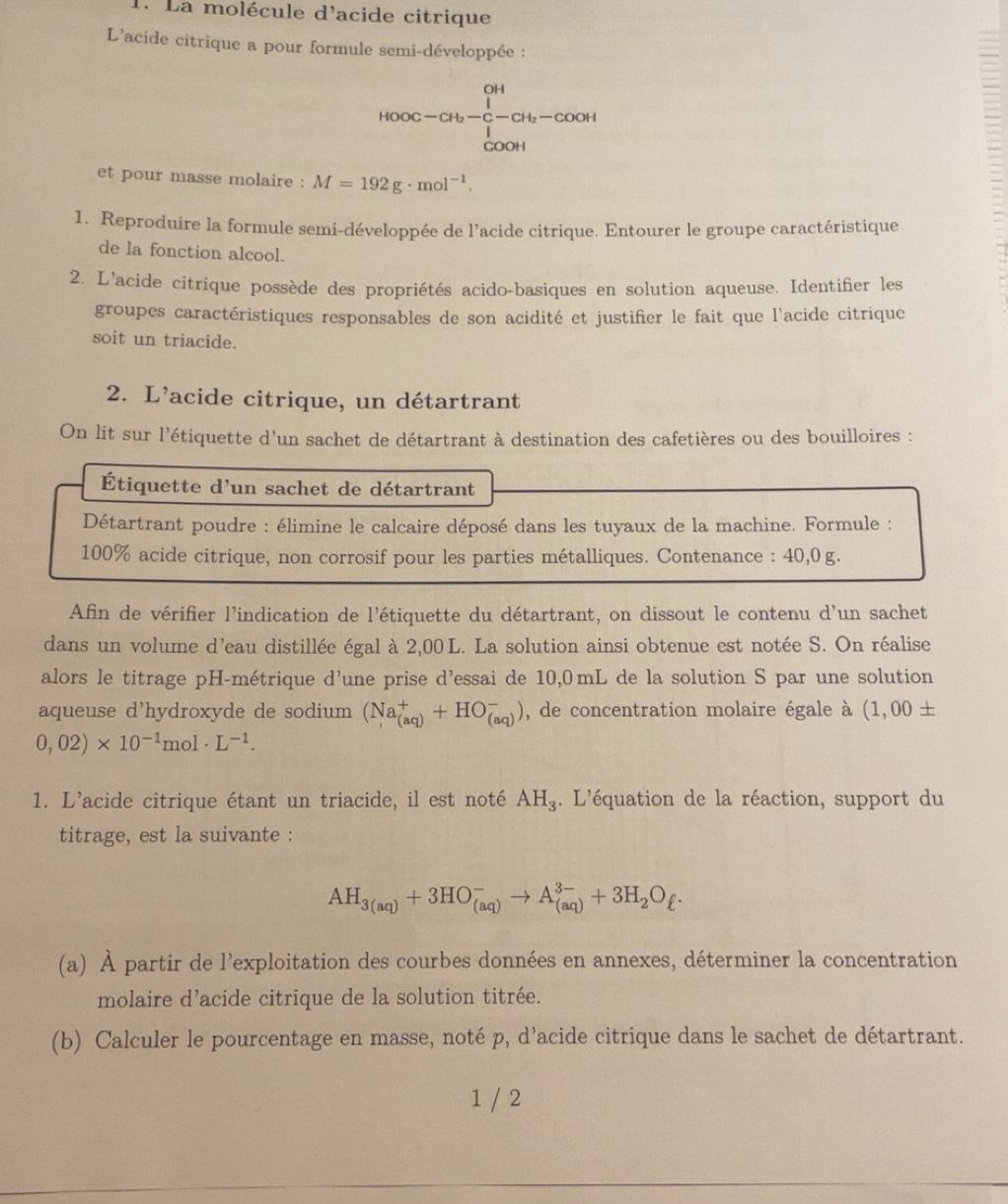 Résolu :La molécule d'acide citrique L'acide citrique a pour formule ...