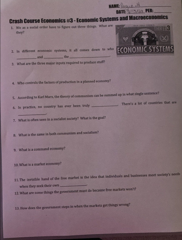 Solved: NAME:_ DATE: _PER:_ Crash Course Economics #3 - Economic ...