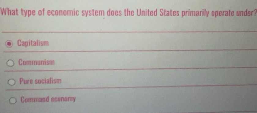 Solved: What type of economic system does the United States primarily ...