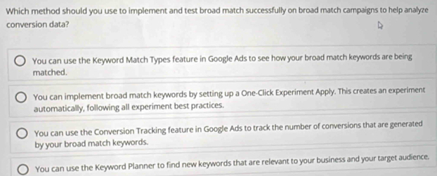 Solved: Which method should you use to implement and test broad match ...