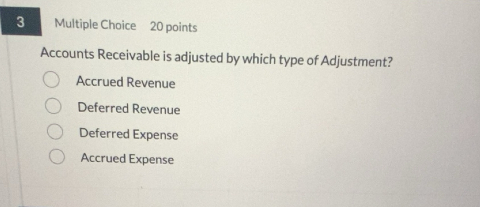 Solved: Accounts Receivable is adjusted by which type of Adjustment ...