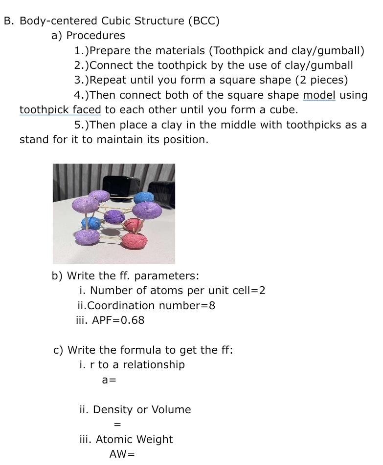 Solved: Body-centered Cubic Structure (BCC) a) Procedures 1.)Prepare ...