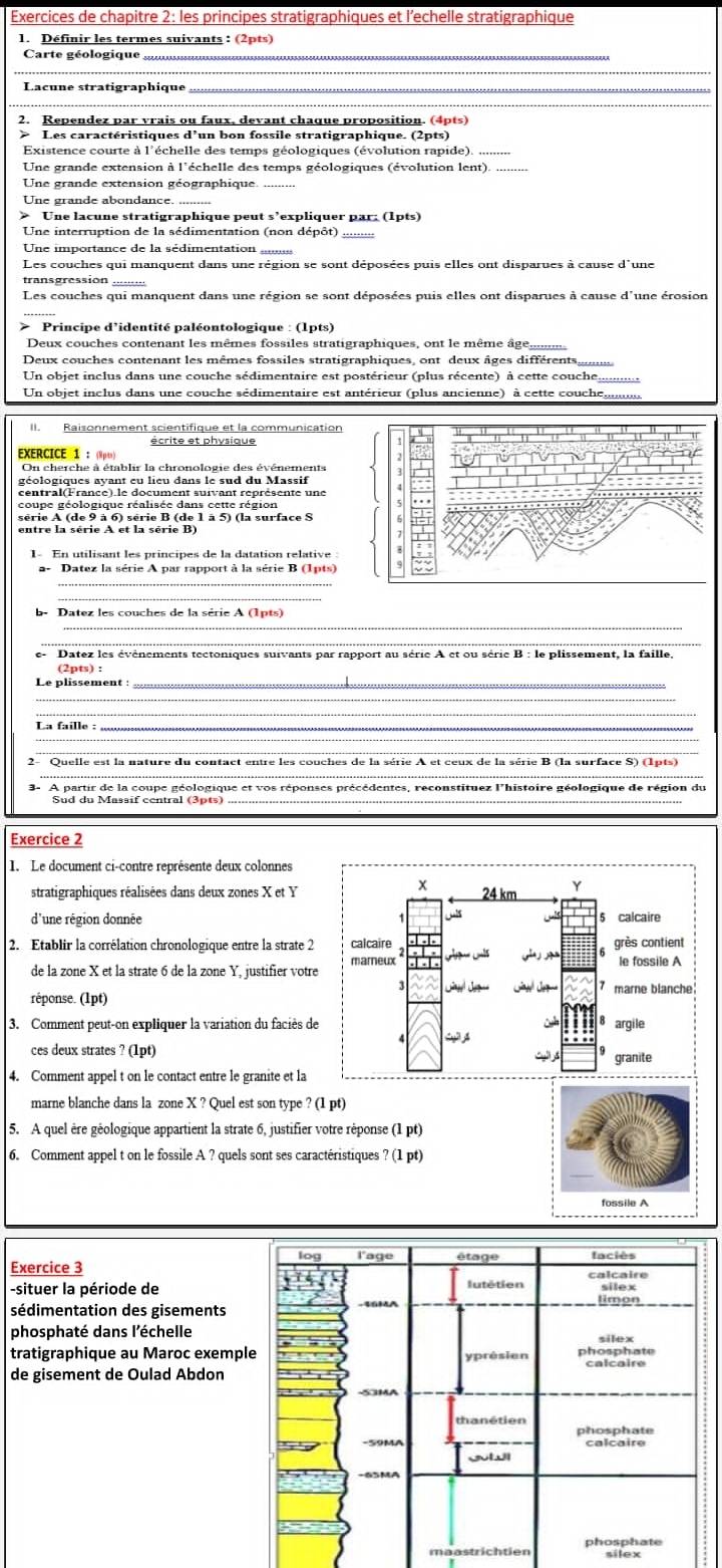 Gelöst:Exercices de chapitre 2: les principes stratigraphiques et l’echelle stratigraphique 1. Dé