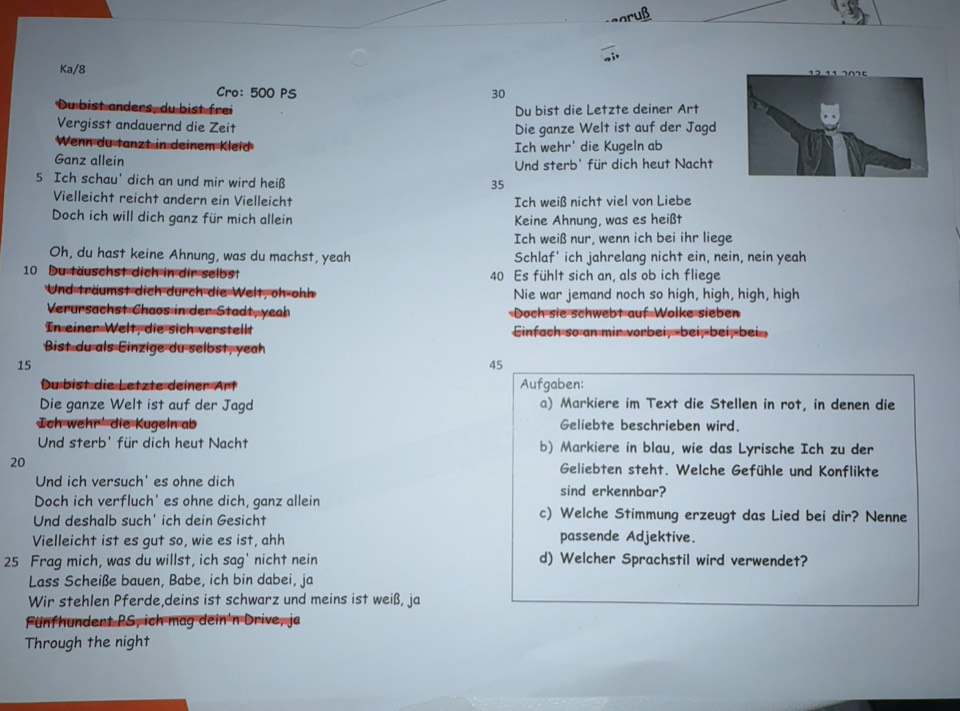 Gelöst:aruß Ka/ 8 Cro: 500 PS 30 Du bist anders, du bist frei Du bist ...
