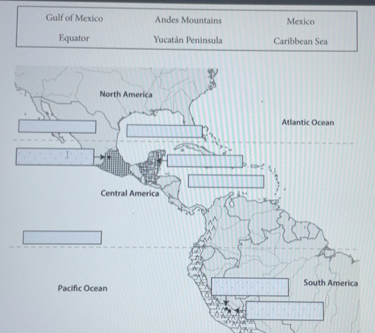 Solved: Gulf of Mexico Andes Mountains Mexico Equator Yucatán Peninsula ...