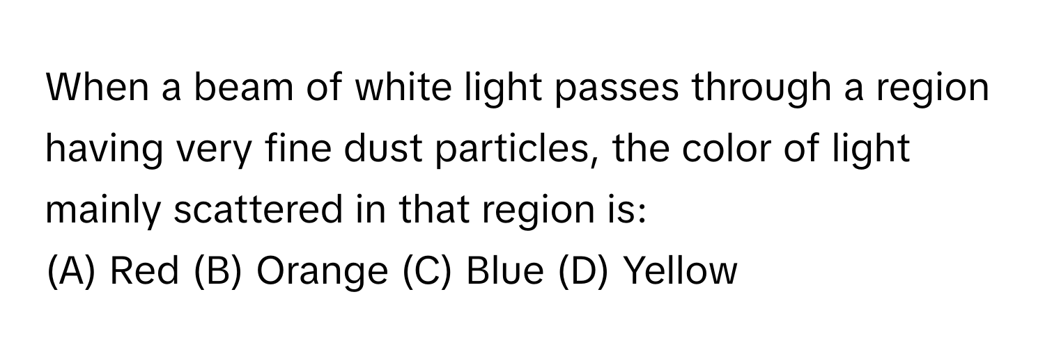 Solved: When a beam of white light passes through a region having very ...