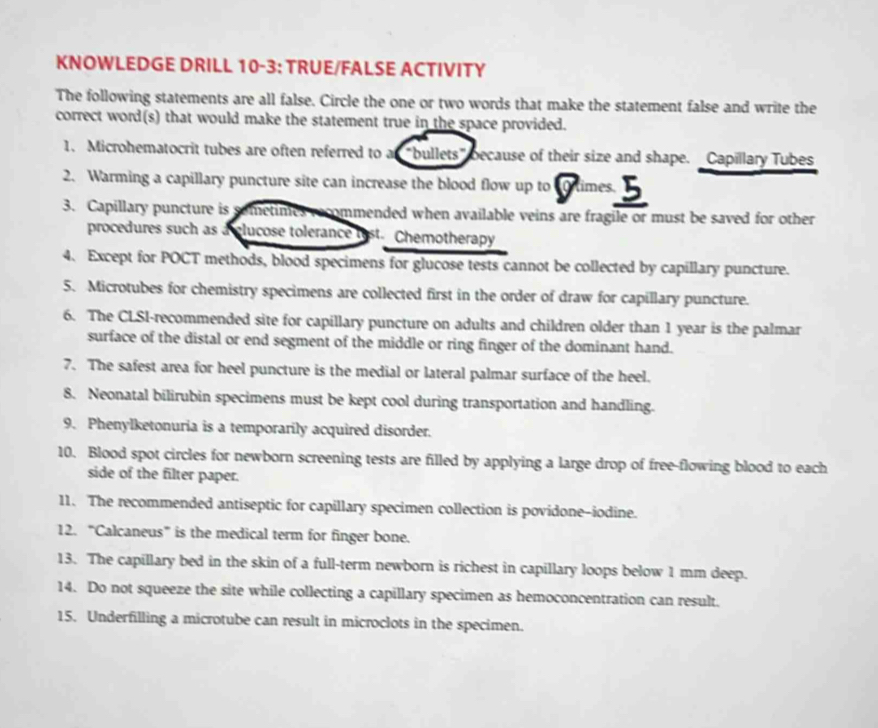 Solved: KNOWLEDGE DRILL 10-3: TRUE/FALSE ACTIVITY The following ...