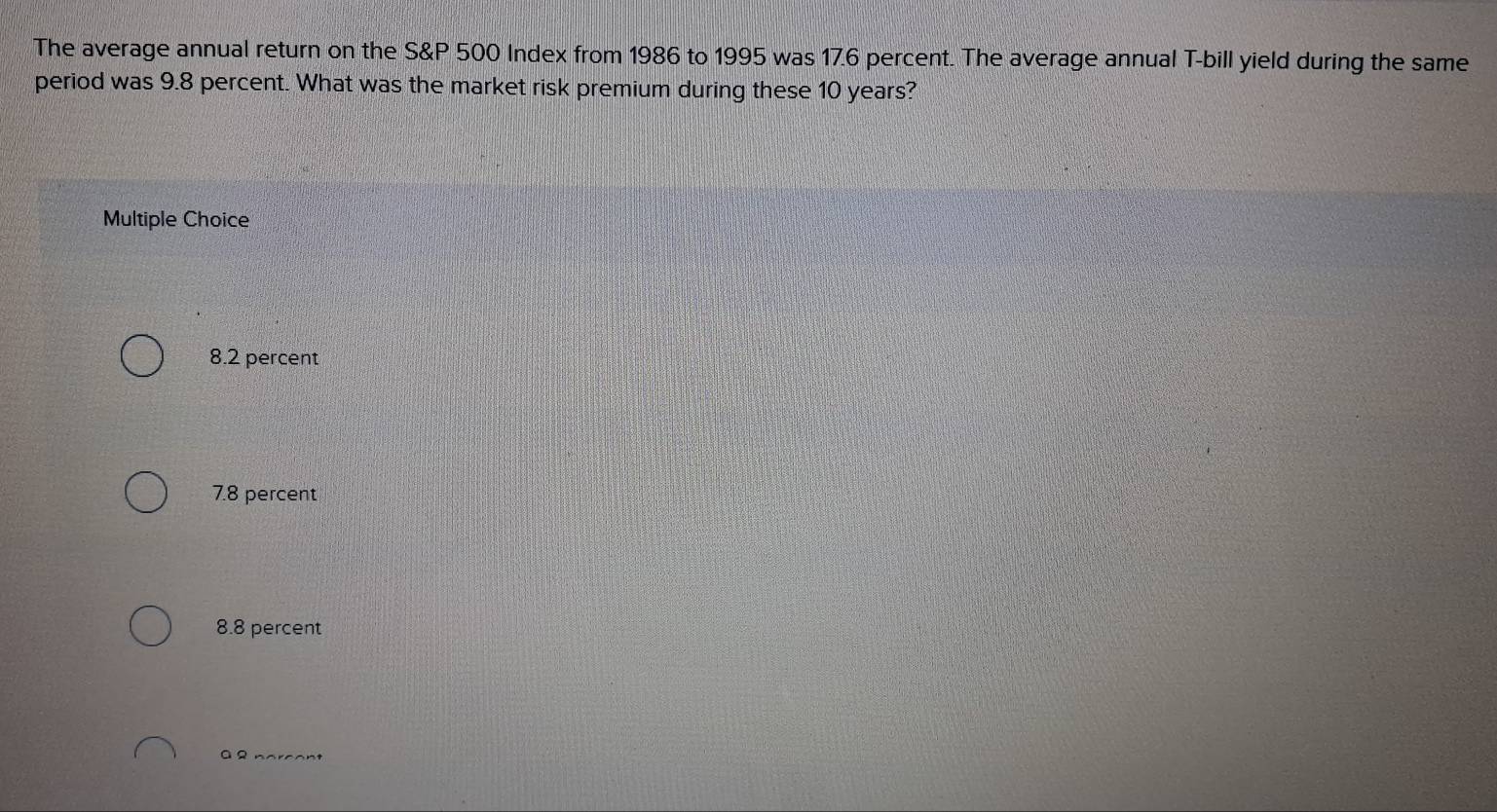 Solved: The average annual return on the S& P 500 Index from 1986 to ...