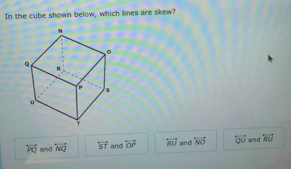 Solved: In the cube shown below, which lines are skew ...