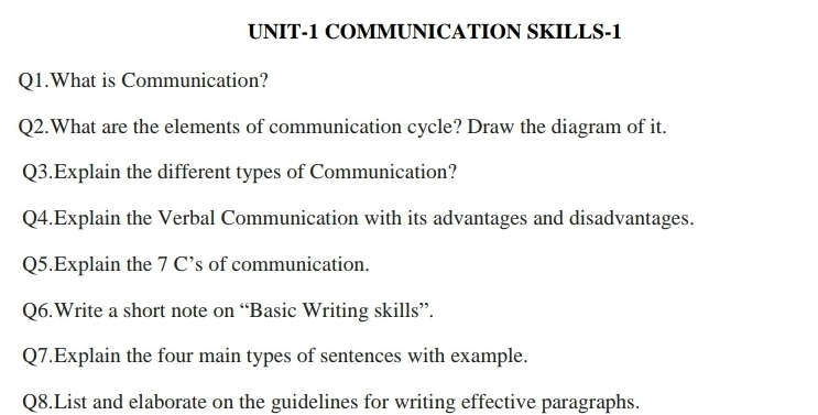 Solved: UNIT-1 COMMUNICATION SKILLS-1 Q1.What is Communication? Q2.What ...