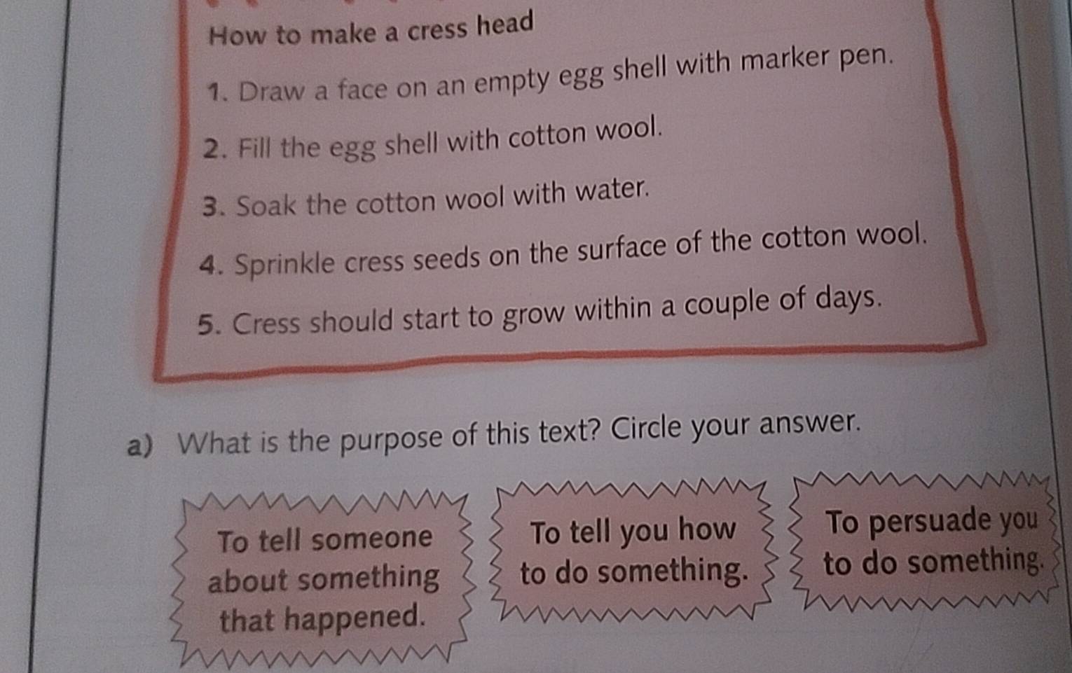 Solved: How to make a cress head 1. Draw a face on an empty egg shell ...