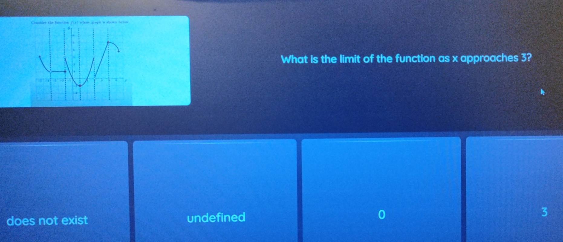 Solved: What is the limit of the function as x approaches 3? does not ...