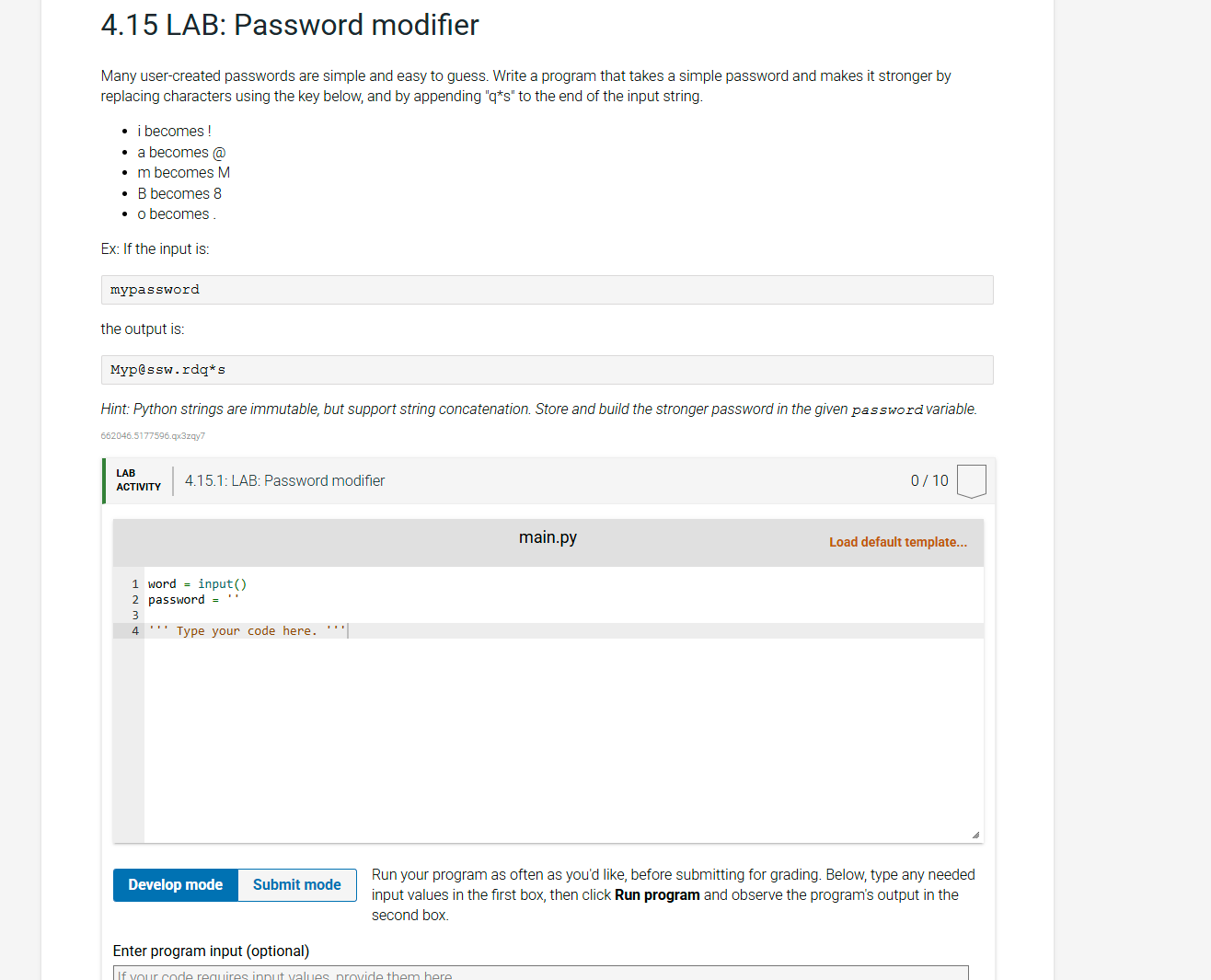 Solved: 4.15 LAB: Password modifier Many user-created passwords are ...