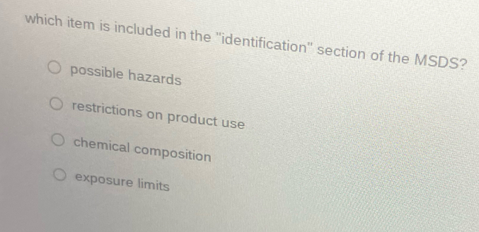 Solved: which item is included in the "identification" section of the ...