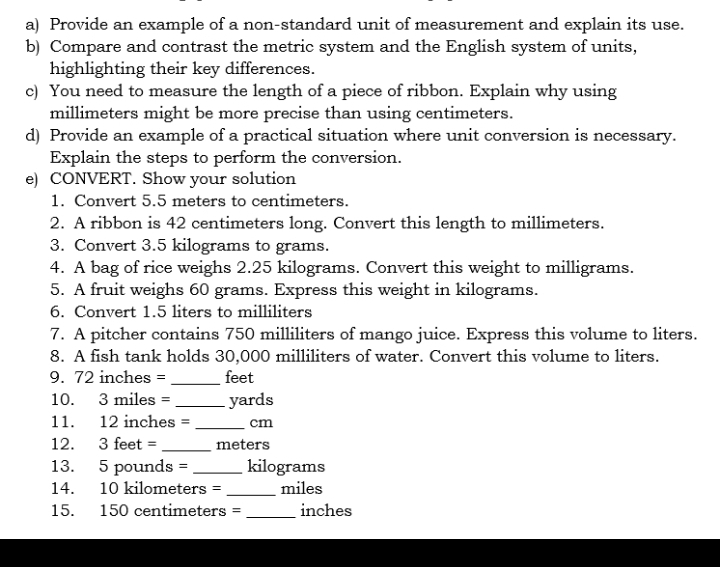 Solved: Provide an example of a non-standard unit of measurement and ...