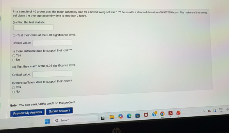 Solved: In a sample of 40 grown-ups, the mean assembly time for a boxed ...