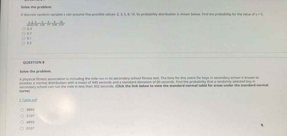 Solved: Solve the problem. A discrete random variable x can assume five ...