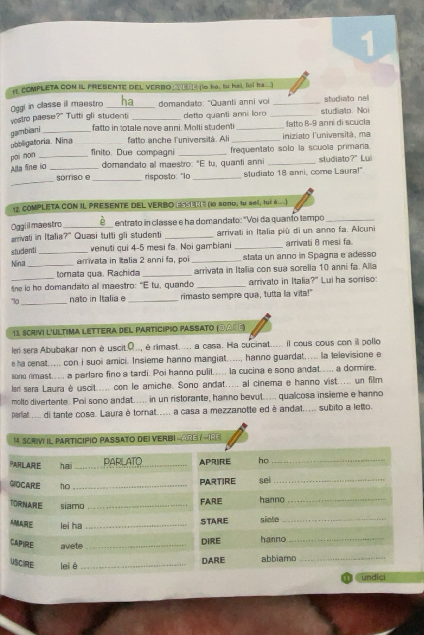 Risolto:COMPLETA CON IL PRESENTE DEL VERBO VERE (io ho, tu hai, Iui ha ...