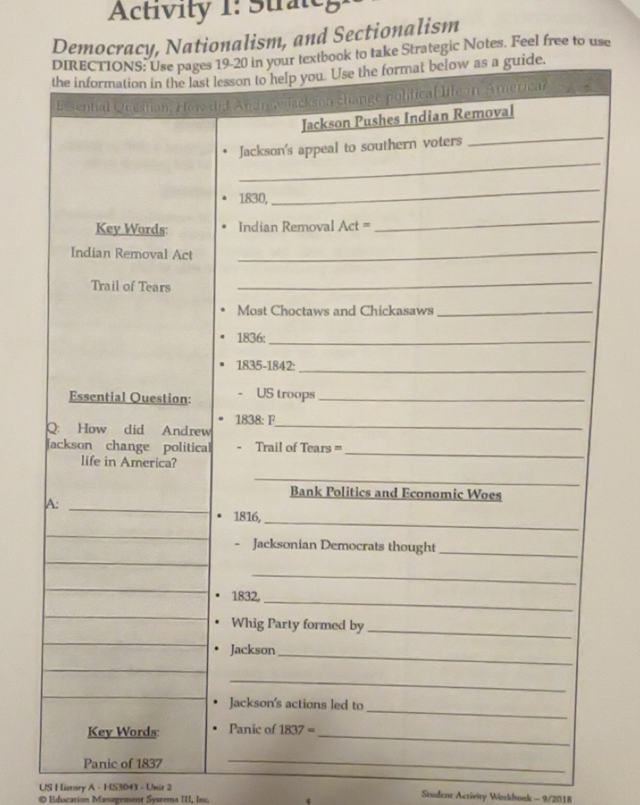 Solved: Activity 1: Strateg Democra, Nationalism, and Sectionalism ...