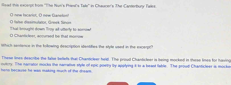 Solved: Read this excerpt from ''The Nun's Priest's Tale'' in Chaucer's ...