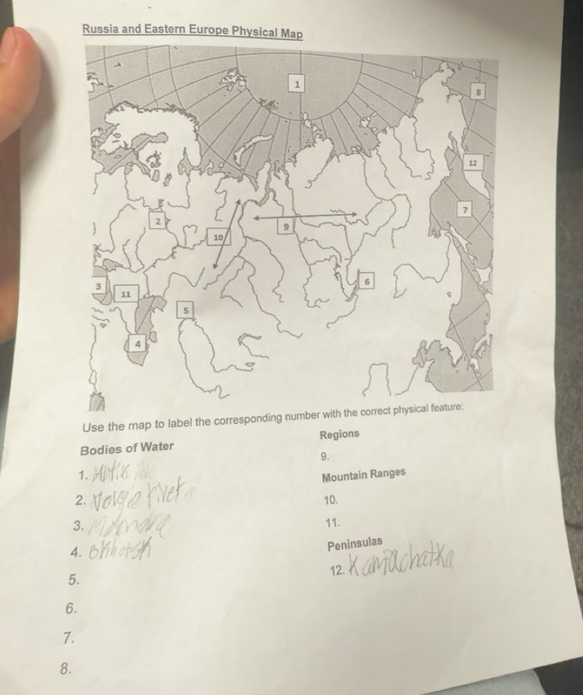 Solved: Russia and Eastern Europe Phys Use the map to label the ...