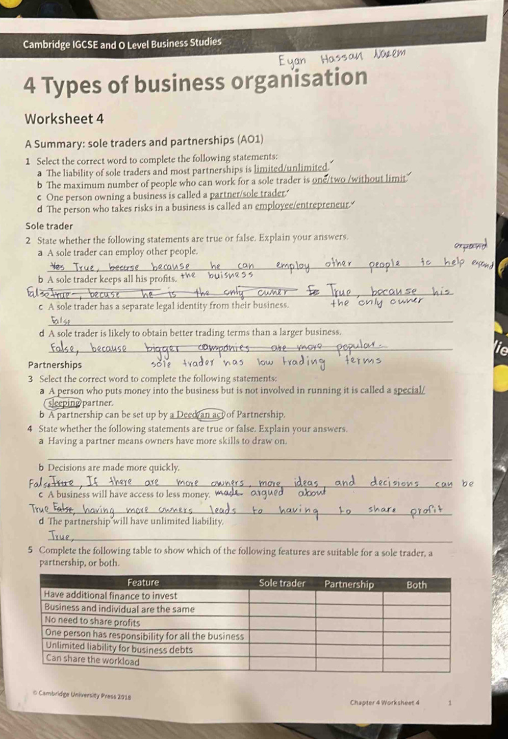 Solved: Cambridge IGCSE and O Level Business Studies 4 Types of ...