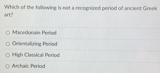 Solved: Which of the following is not a recognized period of ancient ...
