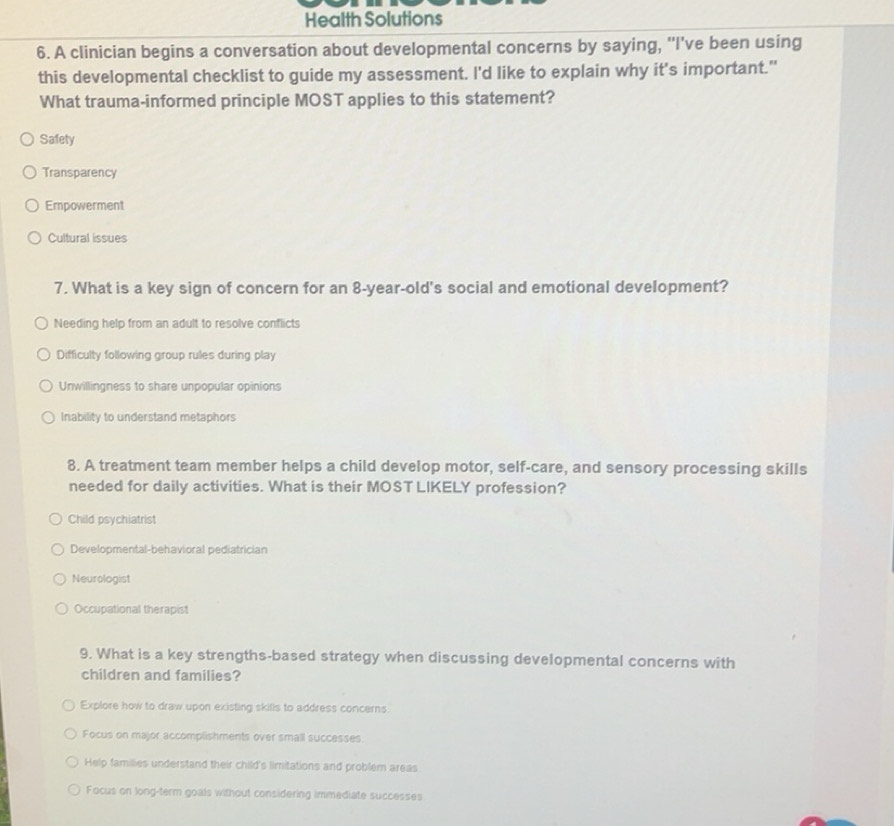 Solved: Health Solutions 6. A clinician begins a conversation about ...