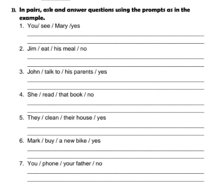 Resuelto:In pairs, ask and answer questions using the prompts as in the ...