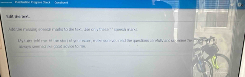 Solved: Punctuation Progress Check Question 8 Edit the text. Add the missing speech marks to the ...