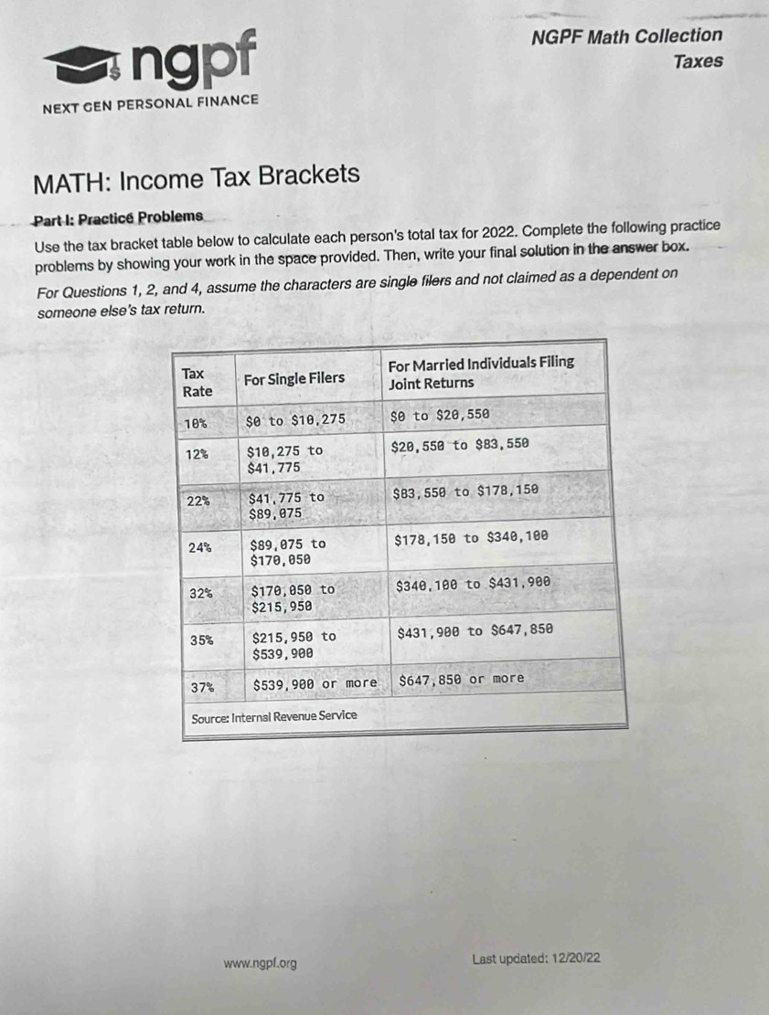 Solved: NGPF Math Collection ngpf Taxes NEXT CEN PERSONAL FINANCE MATH ...