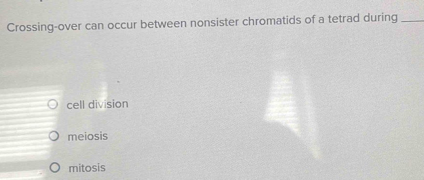 Solved: Crossing-over can occur between nonsister chromatids of a ...