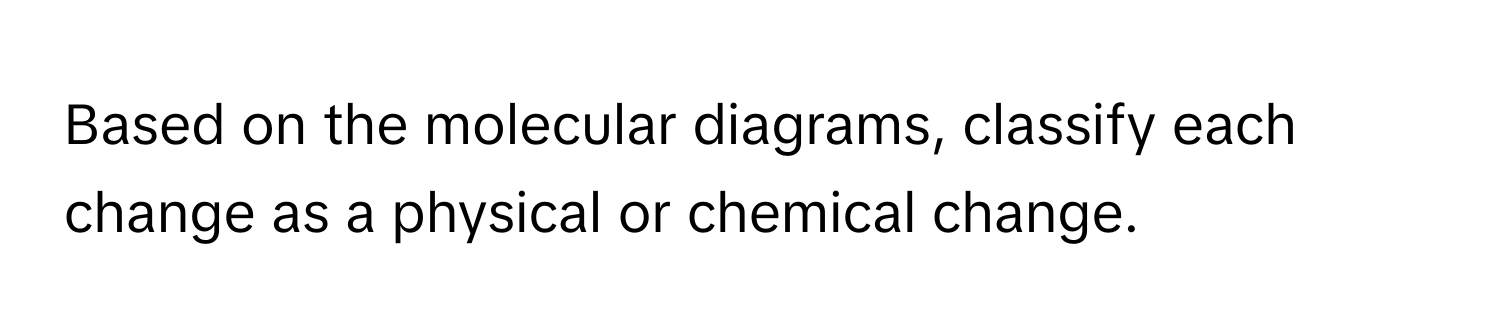 Solved: Based on the molecular diagrams, classify each change as a physical or chemical change ...