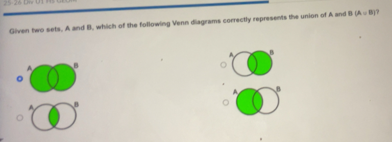 Solved: 25-26 Div 01 HS G I Given two sets, A and B, which of the ...