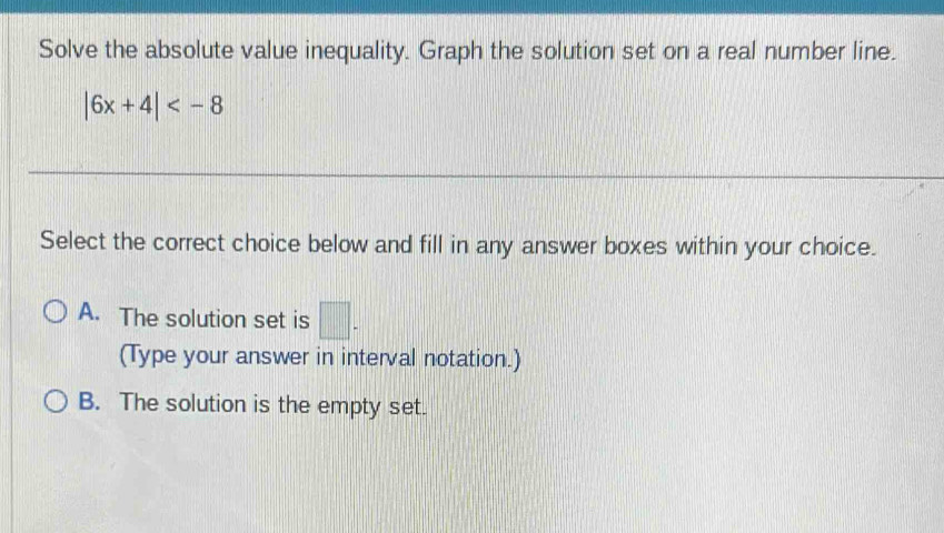 Solved: Solve the absolute value inequality. Graph the solution set on ...